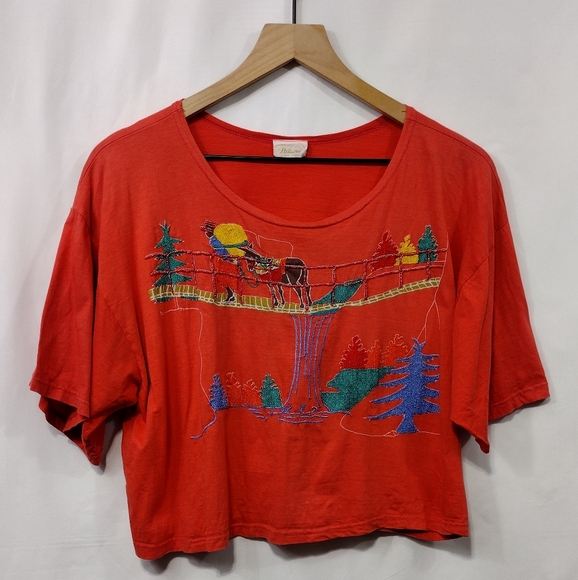 Talbots | Tops | Vintage Postcard Western Crop Top Womens L Red Cowgirl ...